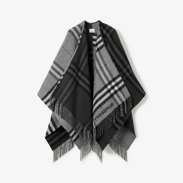 Burberry Contrast Check Wool Cashmere Jacquard Cape - Grey/charcoal