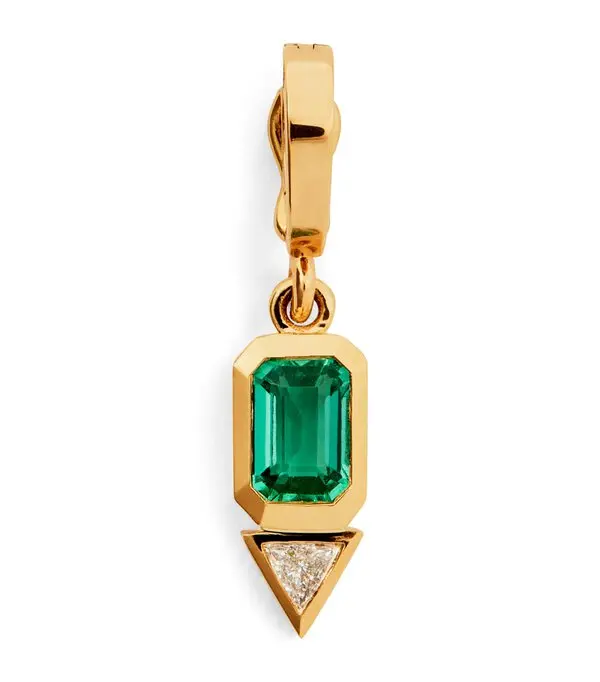 AZLEE 18k Yellow Gold Charm With Diamond And Emerald - Green
