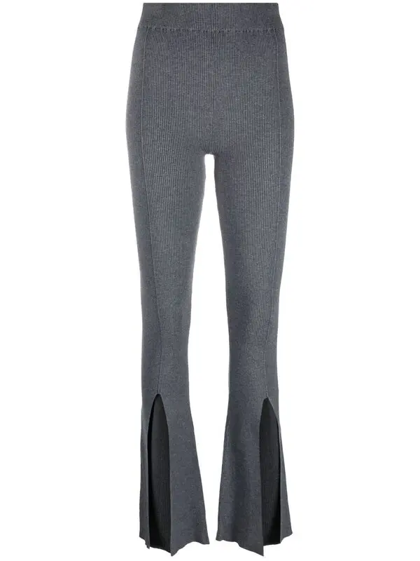 Remain Birger Christensen Rib Knit Trousers With Front Slits - Grey