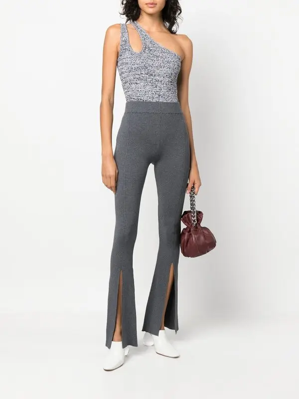 Remain Birger Christensen Rib Knit Trousers With Front Slits - Grey