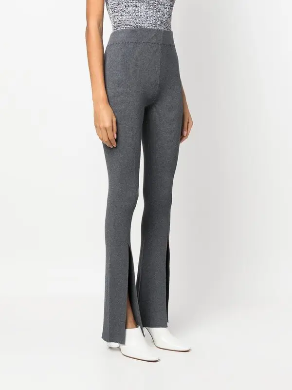 Remain Birger Christensen Rib Knit Trousers With Front Slits - Grey