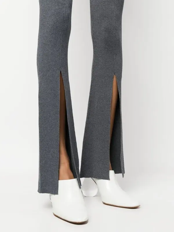 Remain Birger Christensen Rib Knit Trousers With Front Slits - Grey