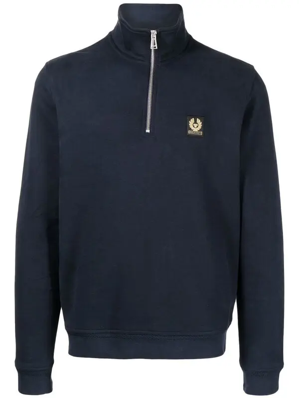 Belstaff Logo-patch Short-zip Sweatshirt - Blue
