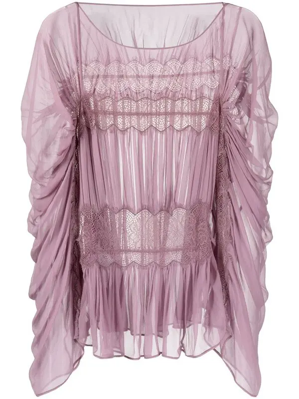 Alberta Ferretti Draped Lace-panel Blouse