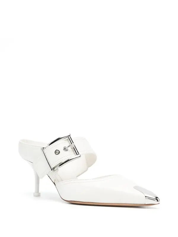 Alexander McQueen Pointed-toe Buckled Mules - White