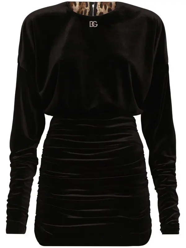 Dolce & Gabbana Draped Velvet Mini Dress With Dg Logo