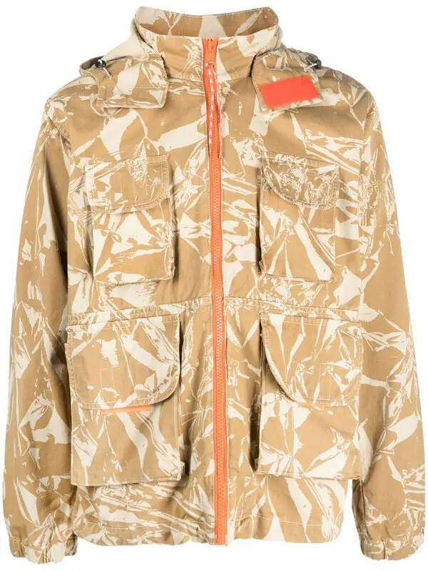 Aries Crinkle Camouflage Hooded Cargo Jacket - Neutrals