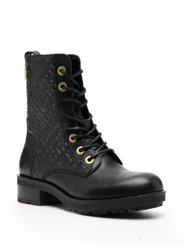 Tommy Hilfiger Monogram-embossed Leather Biker Boots
