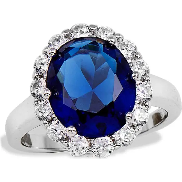 SAVVY CIE JEWELS Diana Cubic Zirconia Halo Ring - Blue