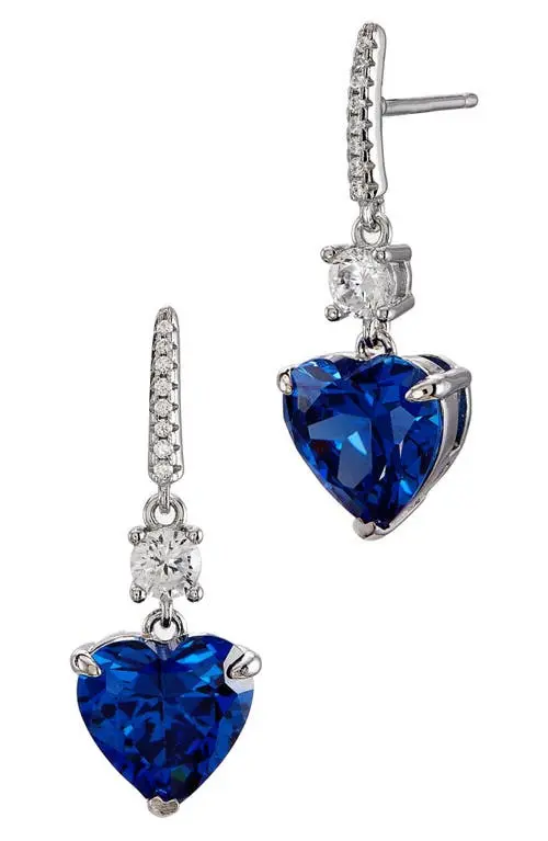 SAVVY CIE JEWELS Cubic Zirconia Heart Drop Earrings - Blue