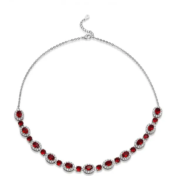 SAVVY CIE JEWELS Cubic Zirconia Halo Necklace - Red