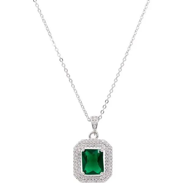 SAVVY CIE JEWELS Double Halo Pendant Necklace - Green