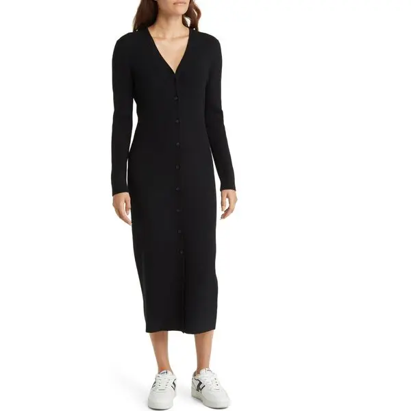 Caslon Long Sleeve Ribbed Sweater Dress In Black 50% Off