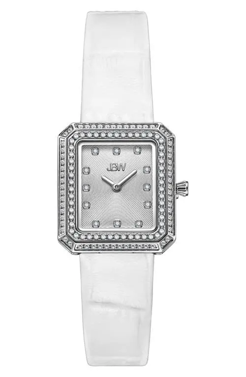 JBW Arc Diamond Leather Strap Watch - White