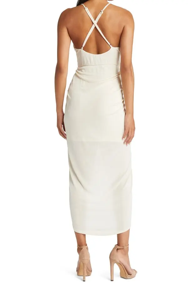 Lulus Surplice V-Neck Midi Dress In Champagne - 57% Off | Editorialist