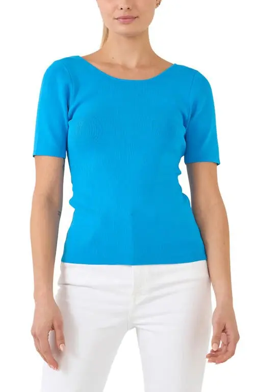 English Factory Twist Cutout Back Top - Sky Blue