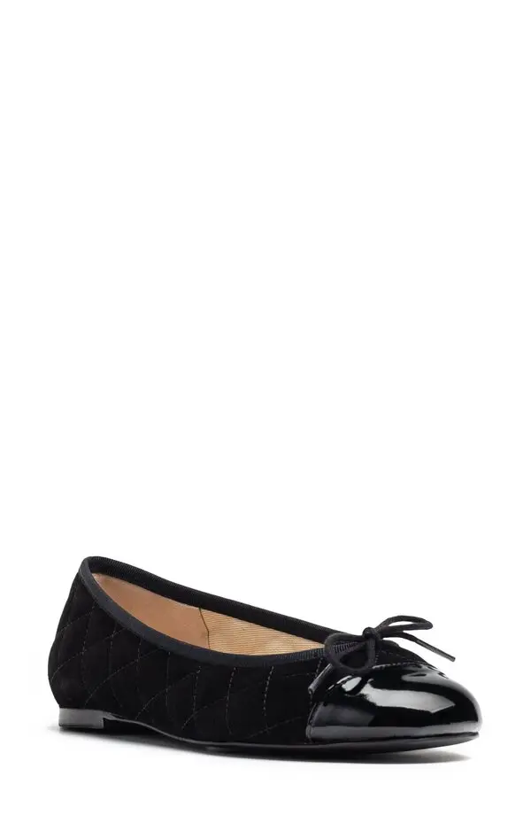 JON JOSEF Belle Quilted Ballerina Flat - Black Suede