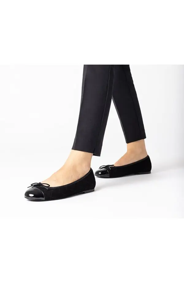 JON JOSEF Belle Quilted Ballerina Flat - Black Suede