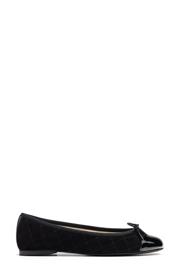 JON JOSEF Belle Quilted Ballerina Flat - Black Suede