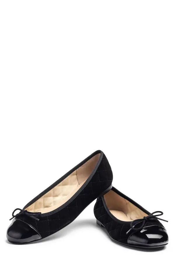 JON JOSEF Belle Quilted Ballerina Flat - Black Suede