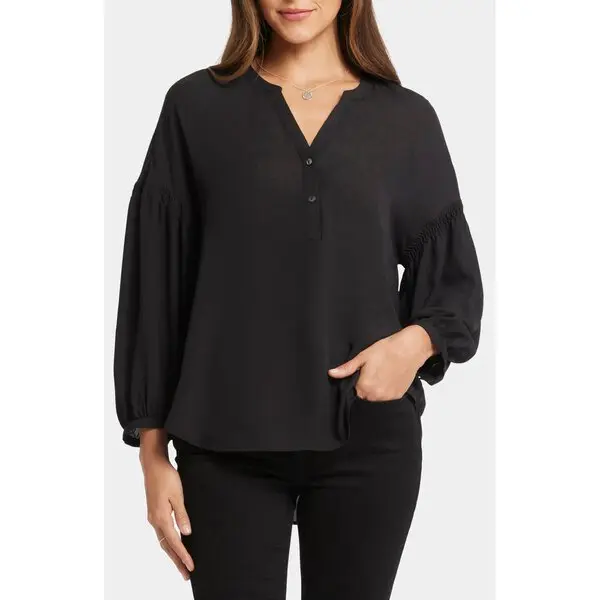 NYDJ Paulina Tie Dye Peasant Top - Black