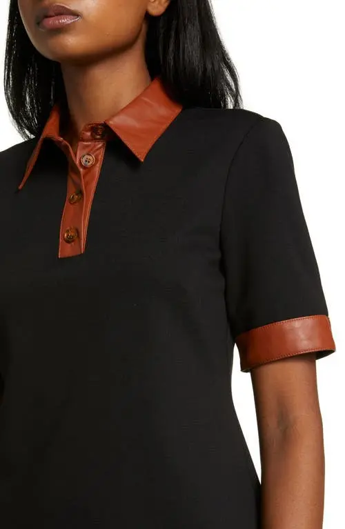 Eliza J Faux Leather Trim Shirtdress