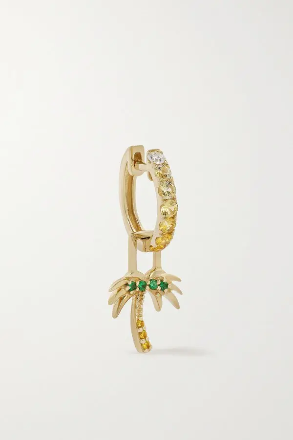 Robinson Pelham Orb And Palm Tree Earwish 14-karat Multi-stone Single Hoop Earring - Gold