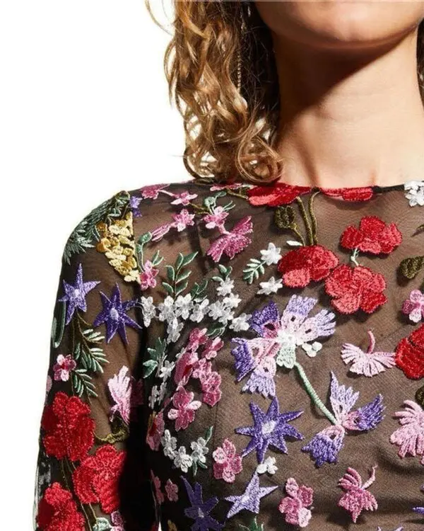 Dress The Population Ava Floral-embroidered Gown - Rouge Multi