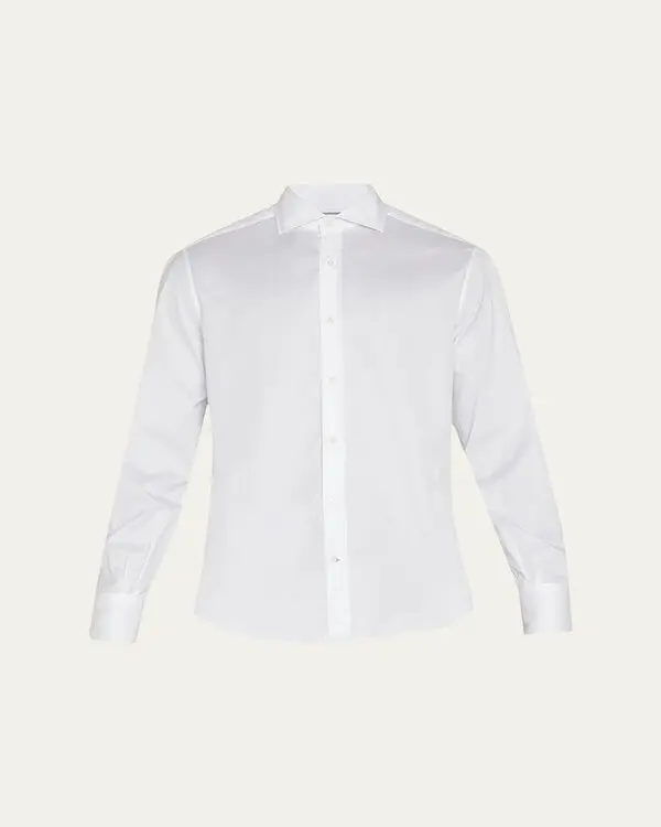 Brunello Cucinelli Spread Collar Cotton Sport Shirt - White