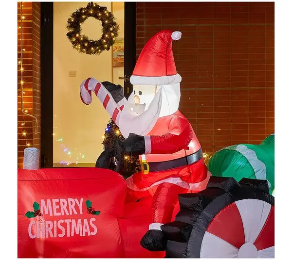 GLITZHOME 11ft Lighted Santa On Tractor Outdoor Inflatable
