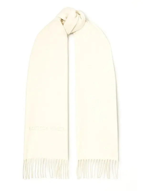 Bottega Veneta White Fringed Embossed Cashmere Scarf