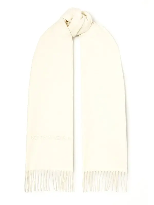 Bottega Veneta White Fringed Embossed Cashmere Scarf