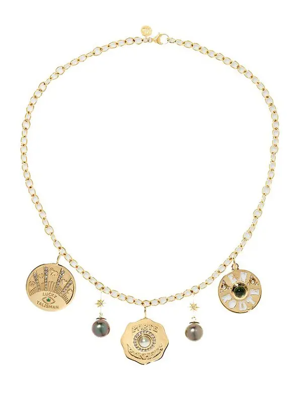 MARLO LAZ Coin 14-karat Gold Multi-stone Necklace