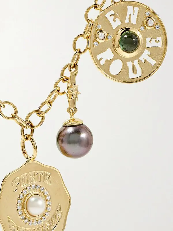 MARLO LAZ Coin 14-karat Gold Multi-stone Necklace