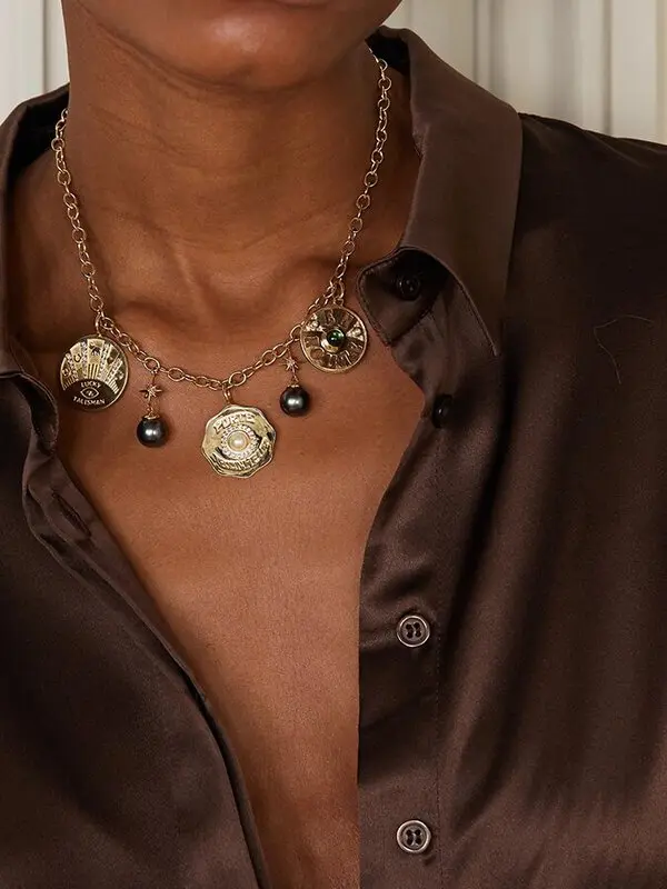MARLO LAZ Coin 14-karat Gold Multi-stone Necklace