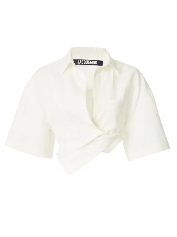 Jacquemus Capri Oversized Twisted Linen Cropped Shirt