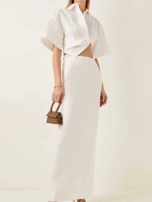 Jacquemus Capri Oversized Twisted Linen Cropped Shirt