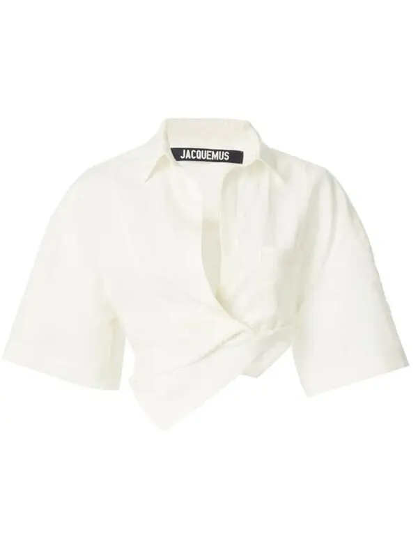 Jacquemus Capri Oversized Twisted Linen Cropped Shirt