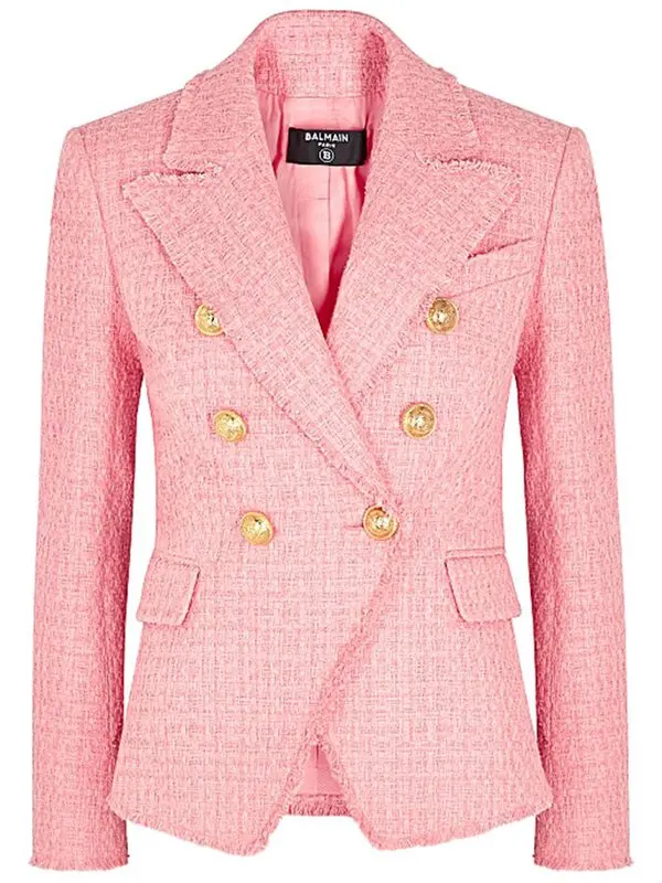 Balmain Pink Double-breasted Tweed Blazer