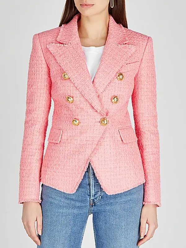 Balmain Pink Double-breasted Tweed Blazer