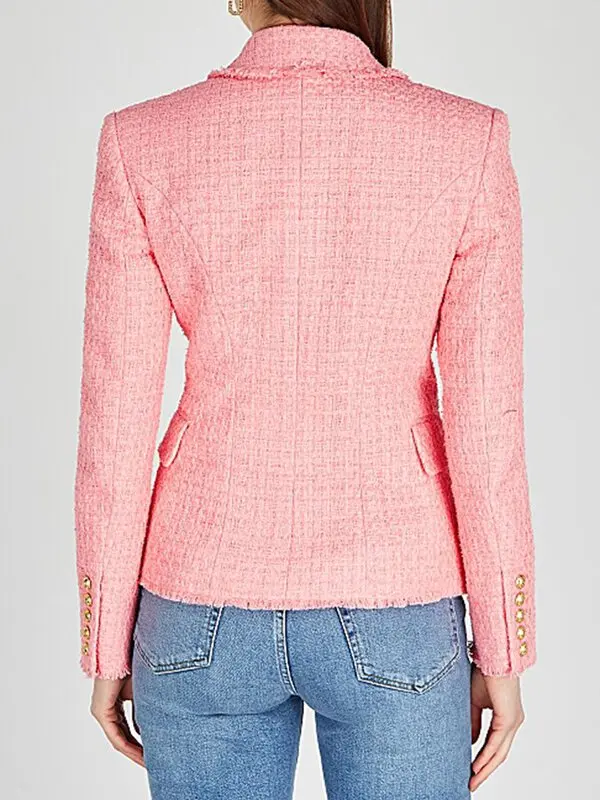 Balmain Pink Double-breasted Tweed Blazer