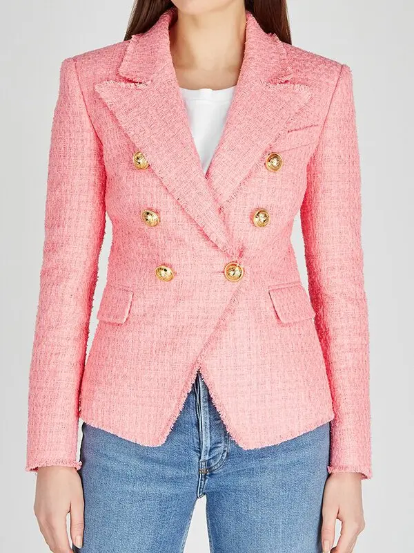 Balmain Pink Double-breasted Tweed Blazer