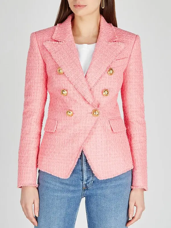 Balmain Pink Double-breasted Tweed Blazer