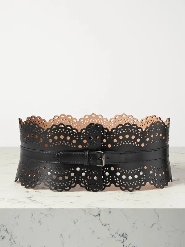 Alaïa Laser-cut Leather Waist Belt - Black