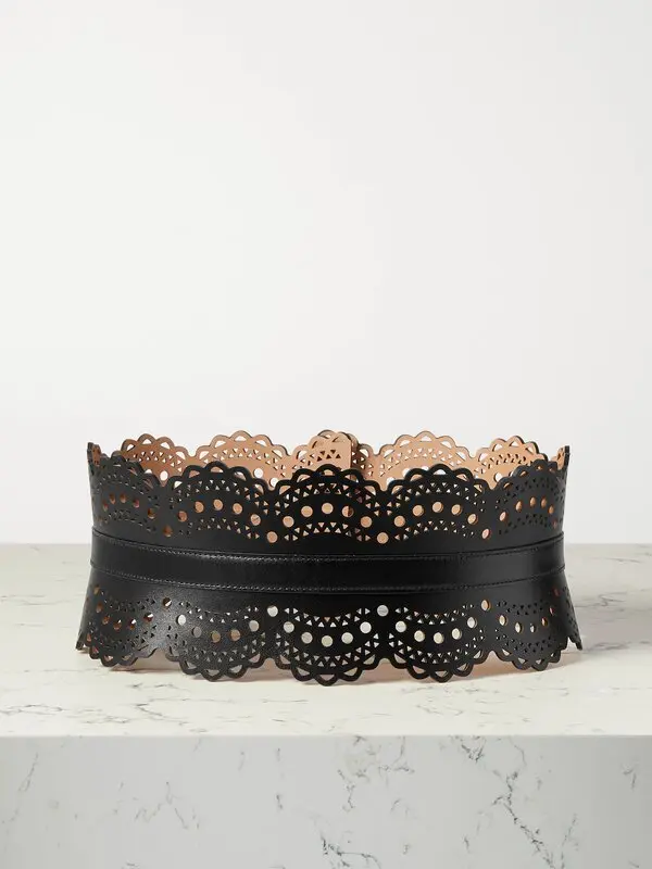 Alaïa Laser-cut Leather Waist Belt - Black