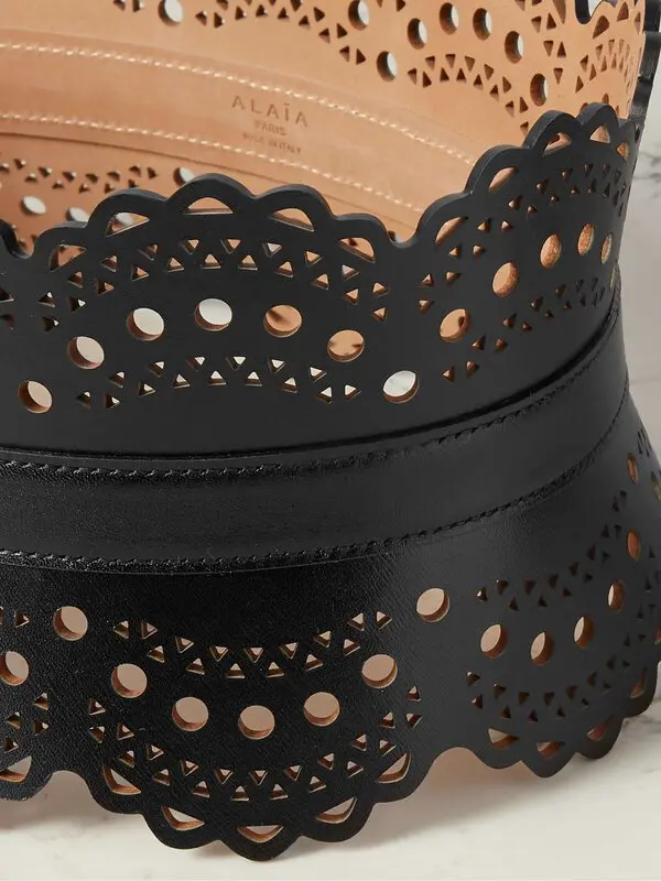 Alaïa Laser-cut Leather Waist Belt - Black