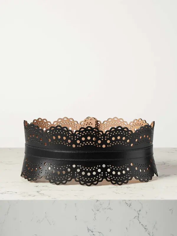 Alaïa Laser-cut Leather Waist Belt - Black