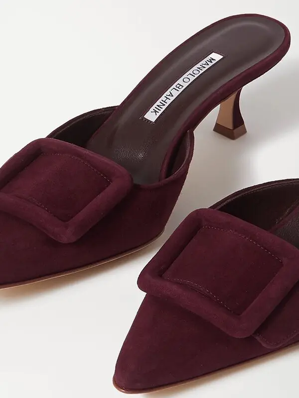 Manolo Blahnik Maysale Buckled Suede Mules