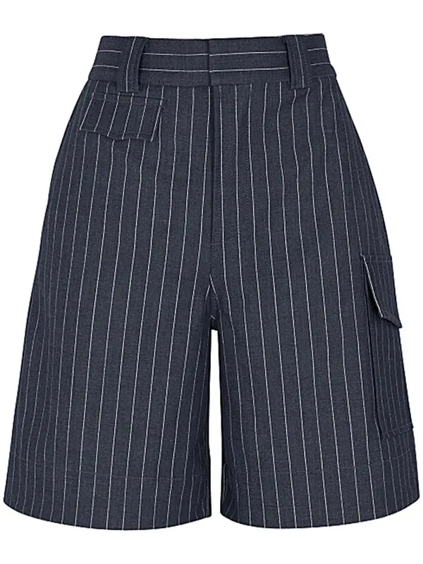 GANNI Navy Pinstriped Twill Shorts