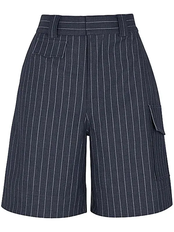GANNI Navy Pinstriped Twill Shorts